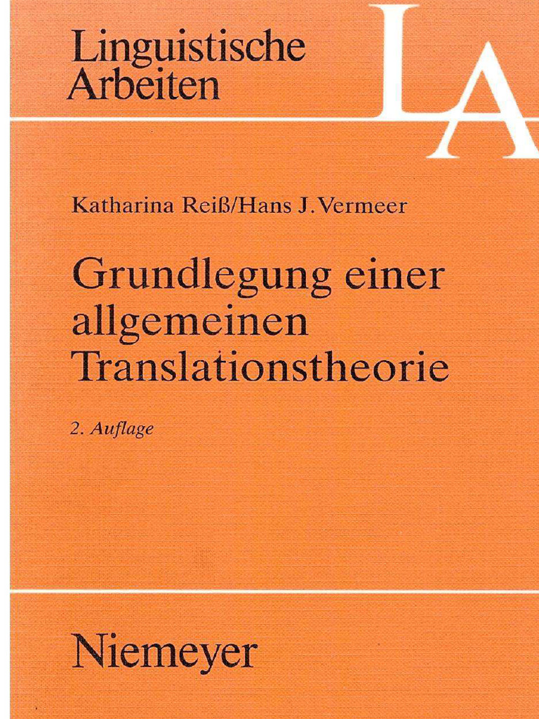 Grundlegung Einer Allgemeinen Translationstheorie | PDF