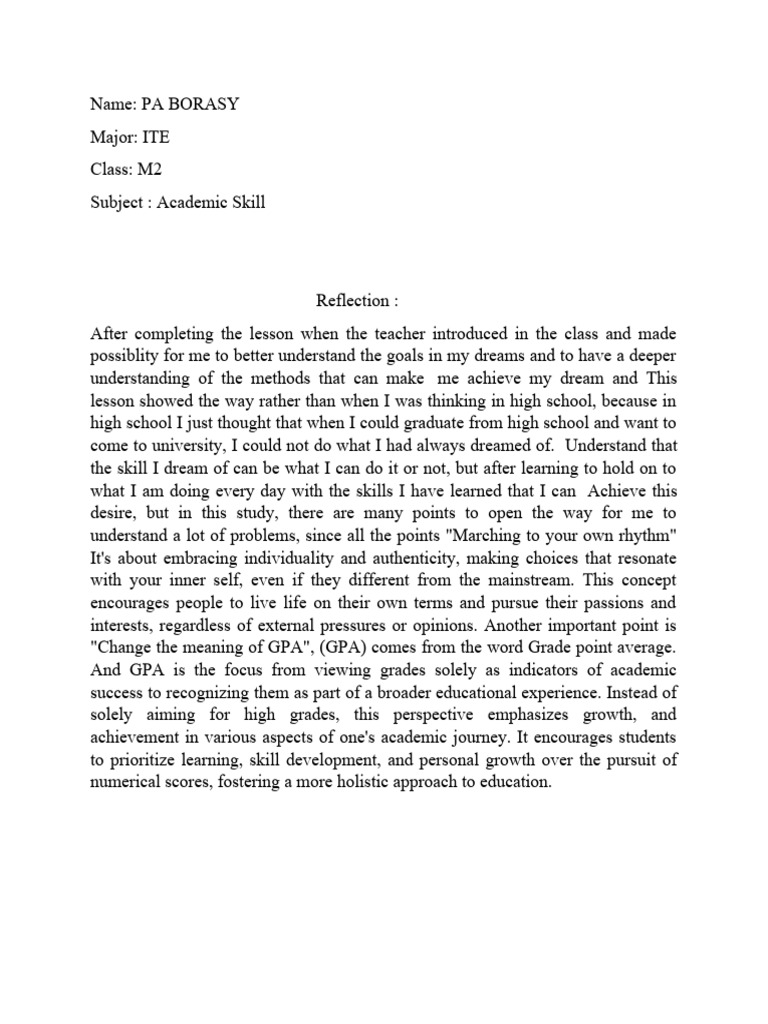 Reflection (Academic Skill) | PDF | Self-Improvement | Wellness