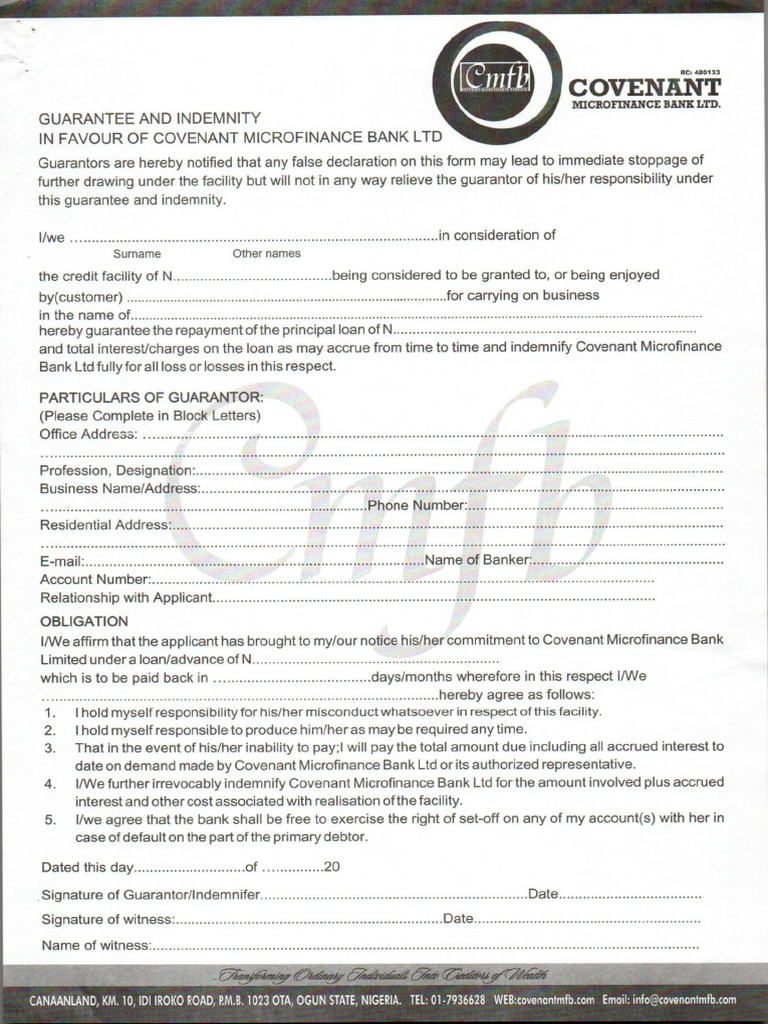 Guarantor and Indemnity Form | PDF