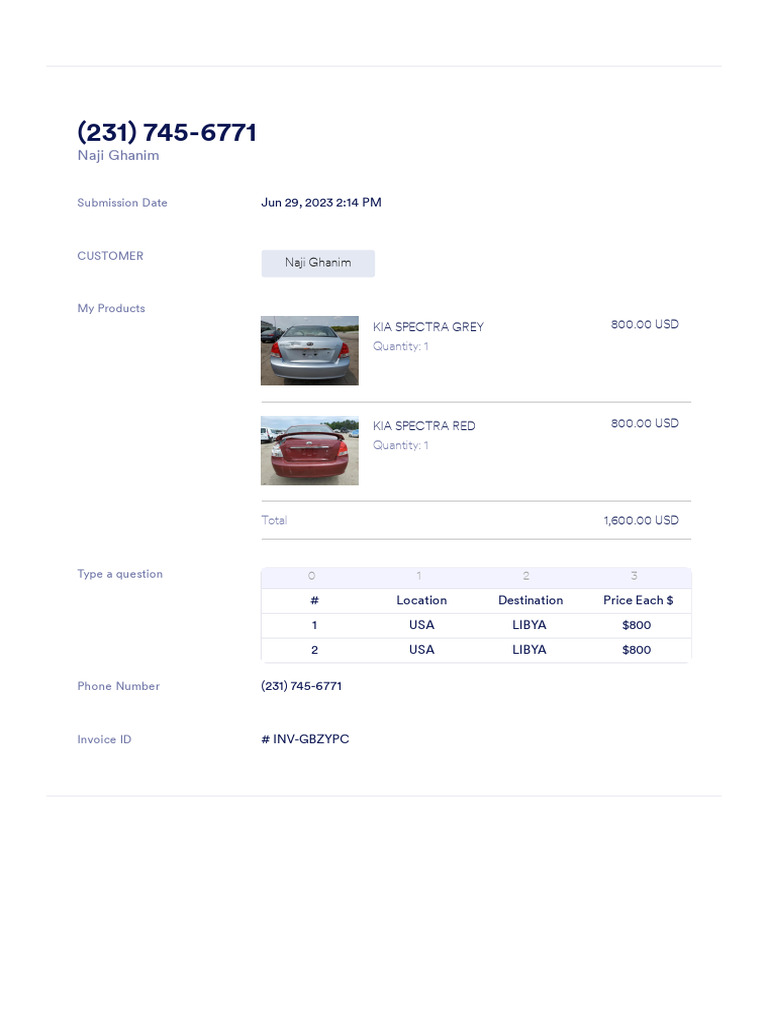 KIA Spectra Purchase Invoice | PDF