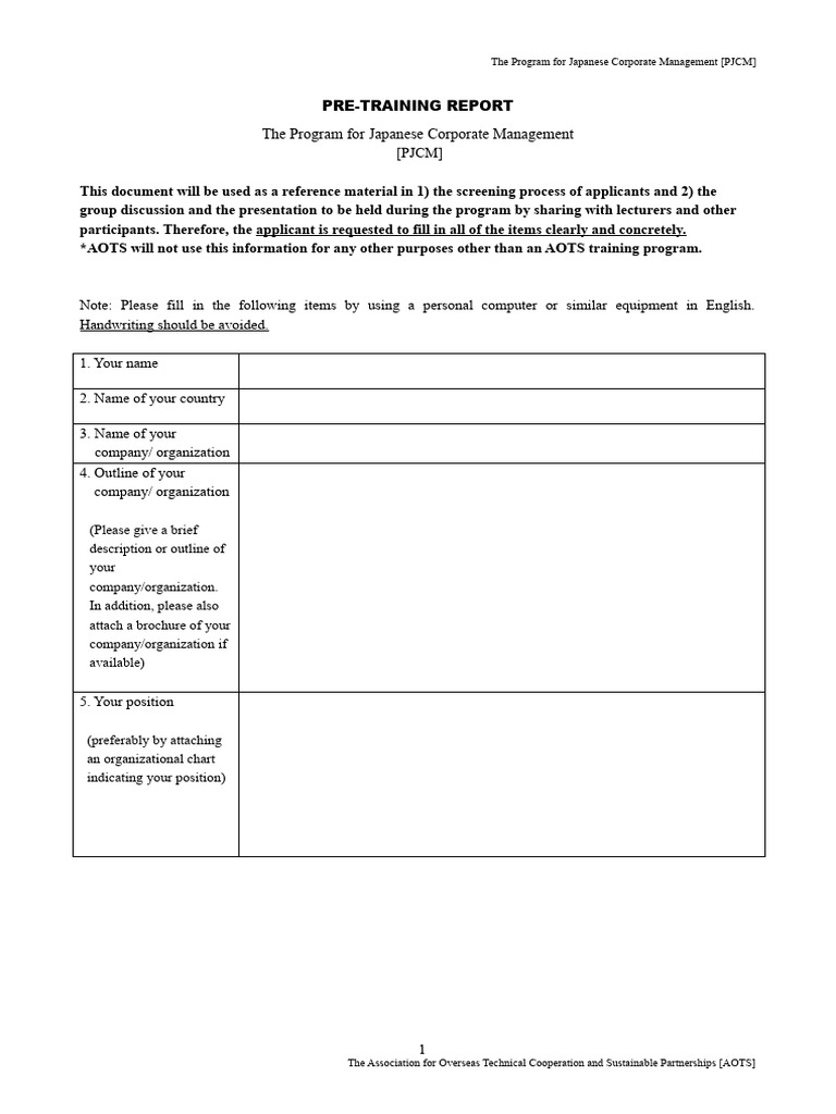 19PJCM Pre-Training Report | PDF | Business | Economies