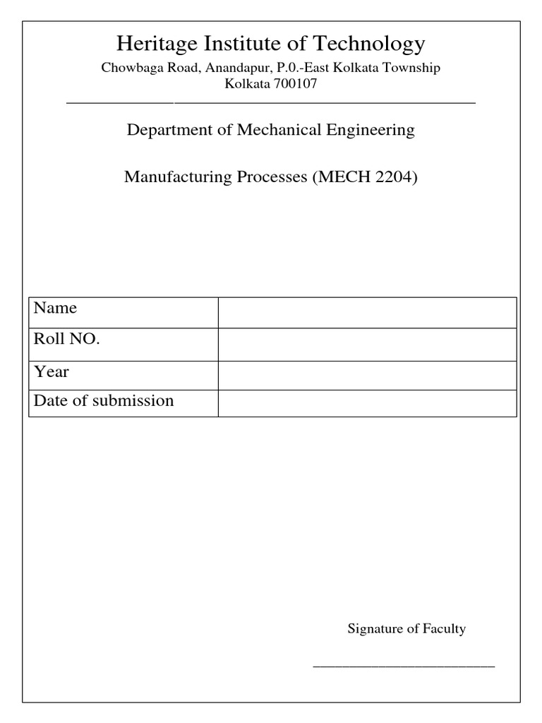 Manufacturing Process Front Page | PDF