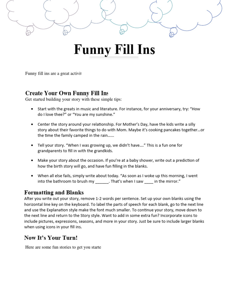 Funny Fill Ins | Download Free PDF | Verb | Adjective