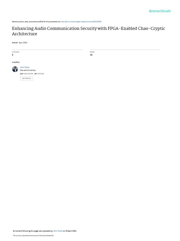 Enhancing Audio Communication Security With FPGA-Enabled Chao-Cryptic Architecture | PDF | Field ...