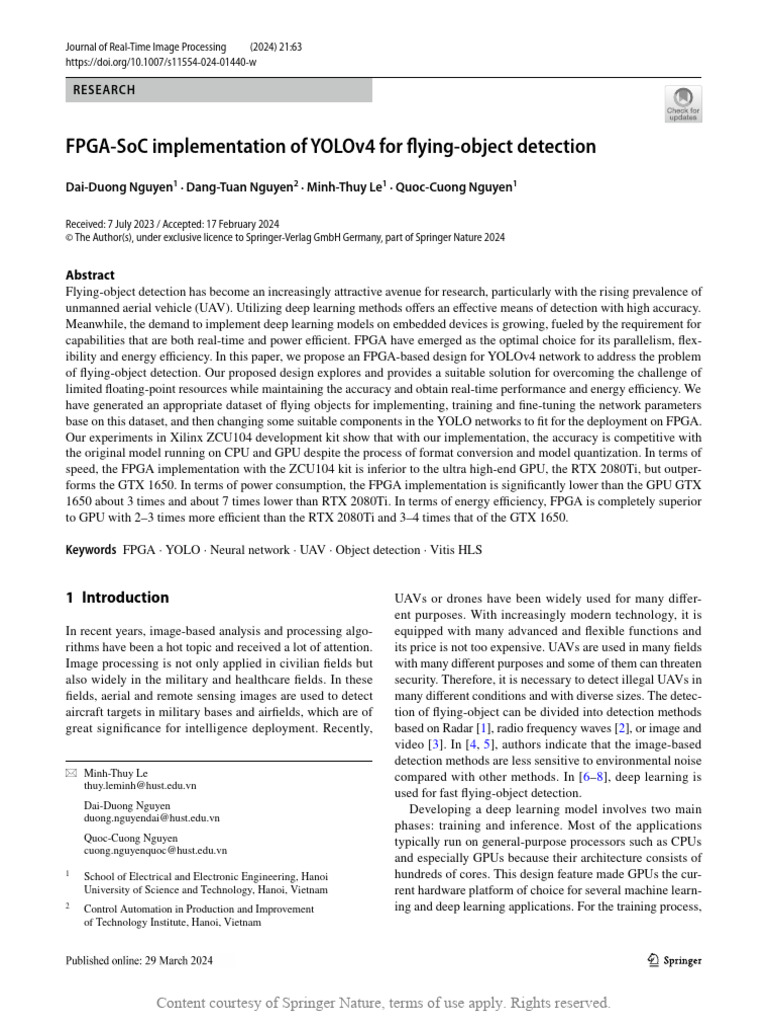 FPGA-SoC Implementation of YOLOv4 For Flying-Object Detection | PDF | Field Programmable Gate ...