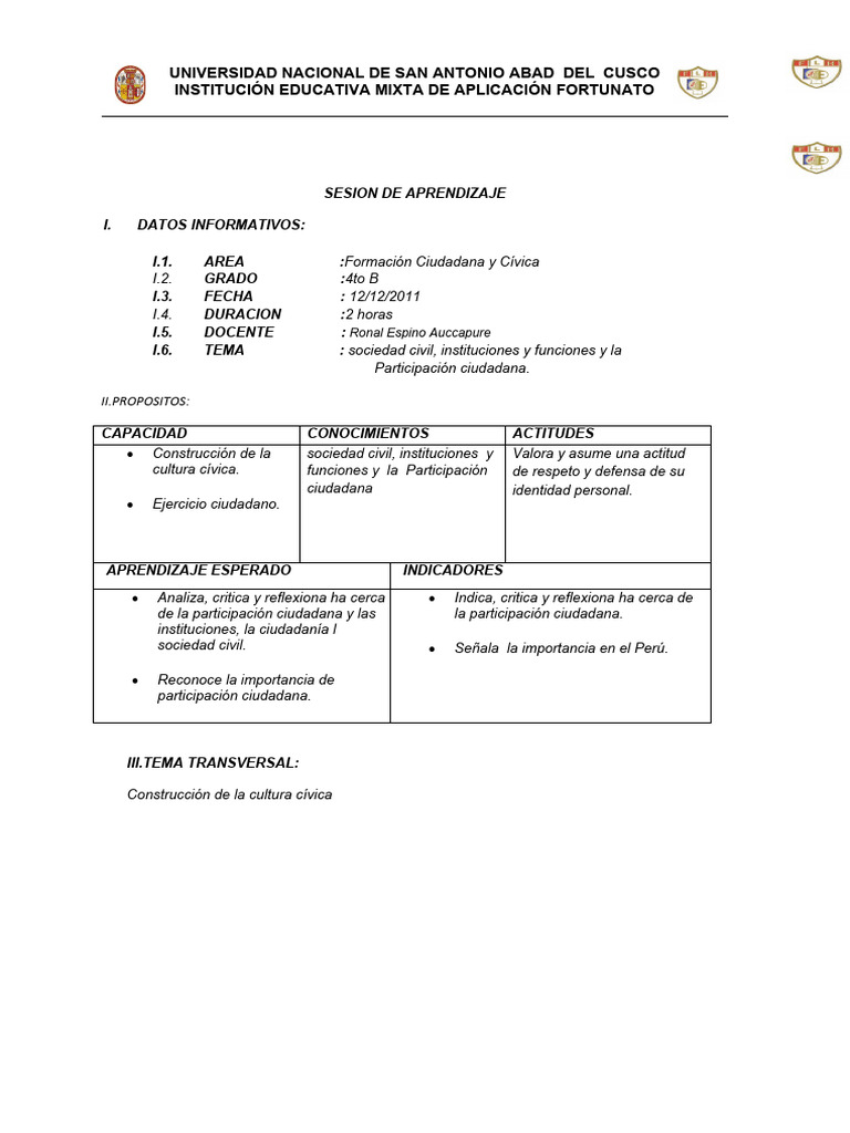 Sesion de Aprendizaje 8 | PDF | Maestros | Aprendizaje
