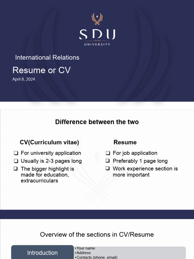 Resume or CV: International Relations | PDF | Résumé