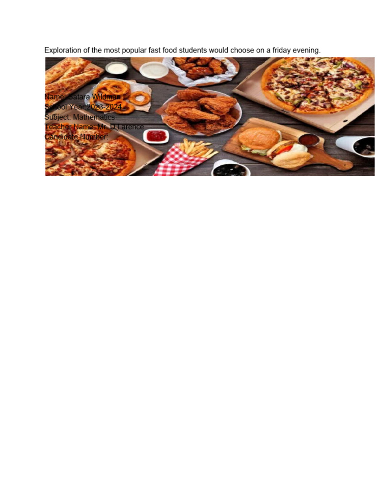 Mathematics Sba #Tara | PDF | Fast Food | Hamburgers