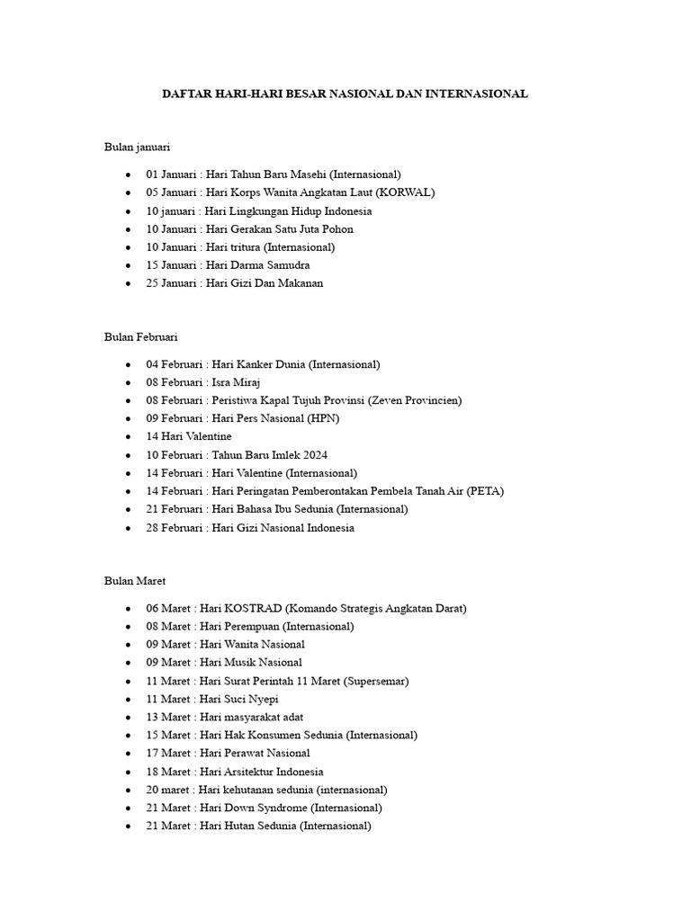 Daftar Hari Besar Nasional Indonesia | PDF