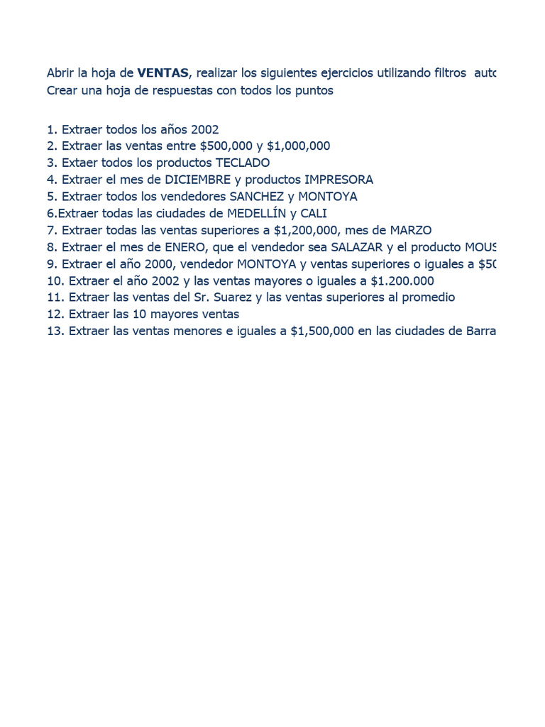 Ejercicio1 Filtros Ventas | PDF