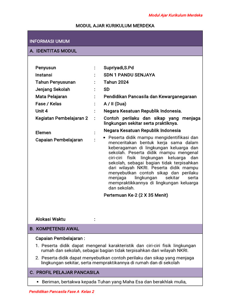 Modul Ajar UNIT 4 PKN 2024 | PDF