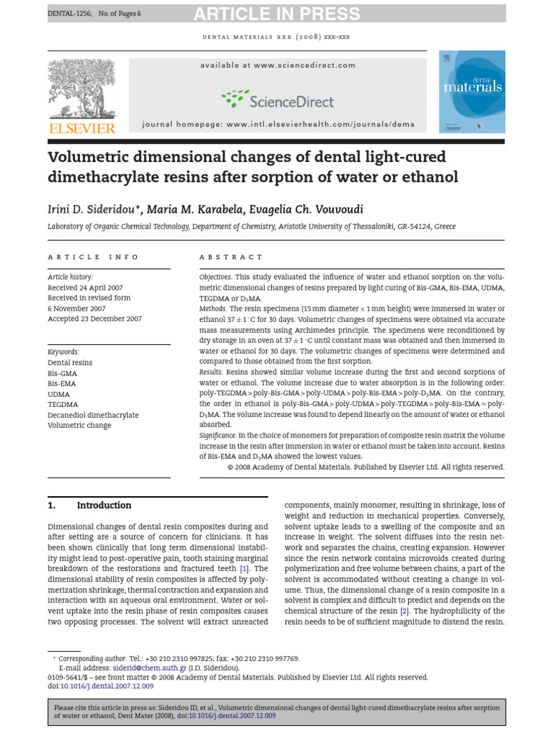 Sideridou - Volumetric Dimensional Changes of Dental Light-Cured ...