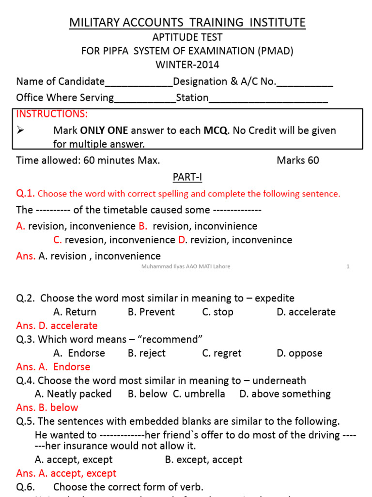 Aptitute Test For Print PIPFA | PDF | Multiple Choice
