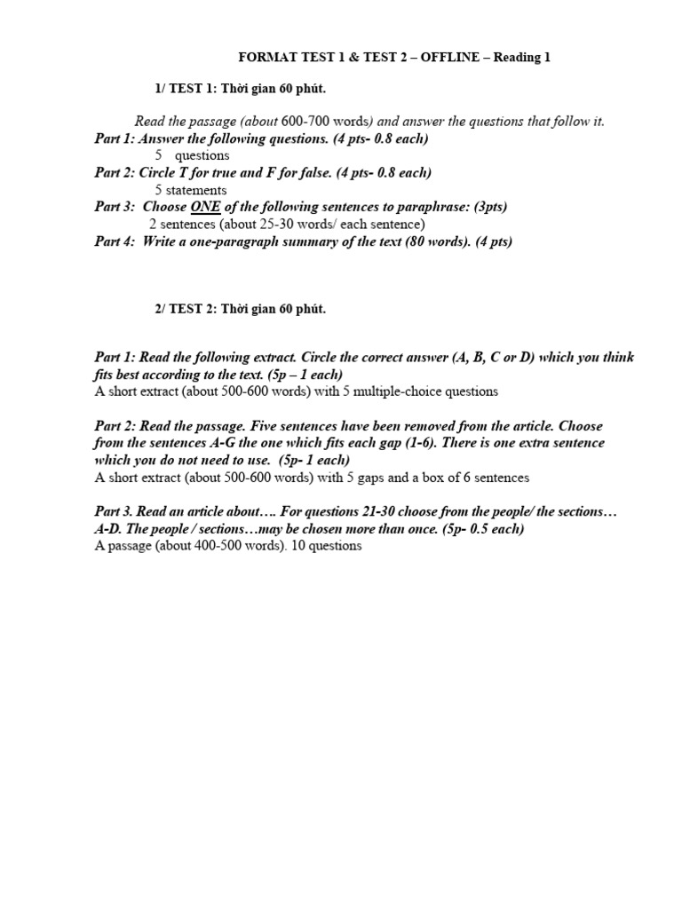 Offline Reading Test Format Guide | PDF | Language Arts & Discipline