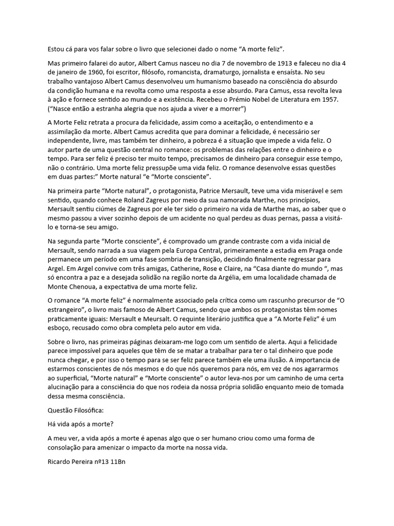 A Morte Feliz - Cópia - Cópia | PDF | Albert Camus | Morte