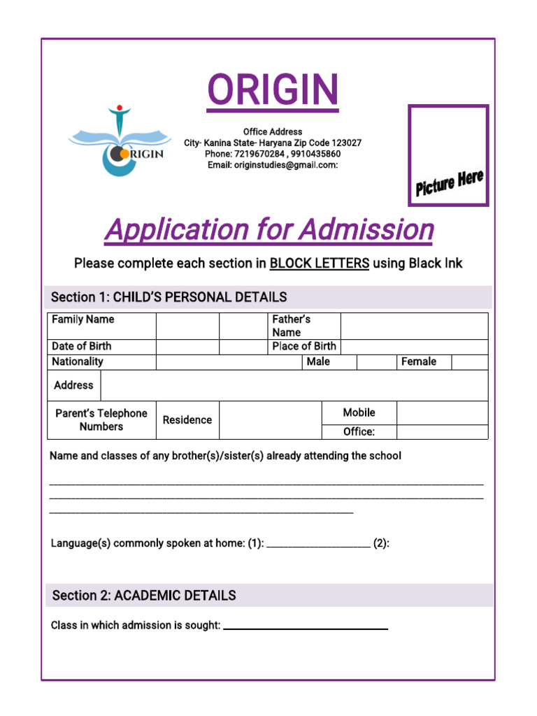 School Admission Form Template | PDF | Cheque | Signature