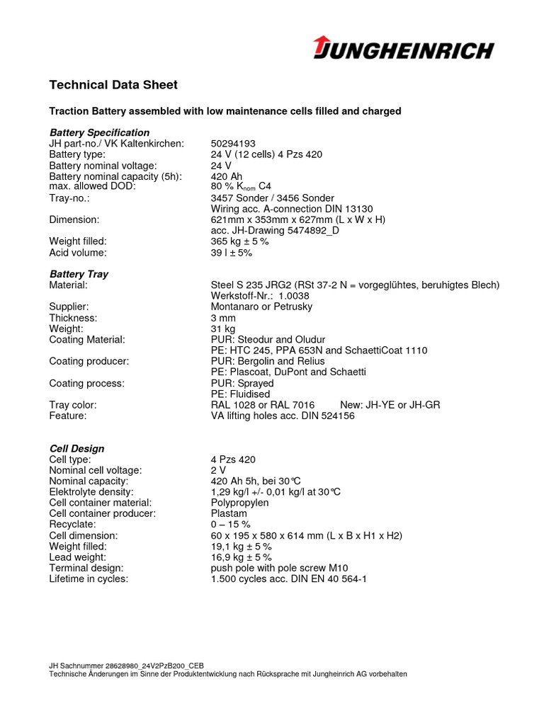 Battery Technical Sheet 50294193 | PDF | Electric Power | Manufactured ...