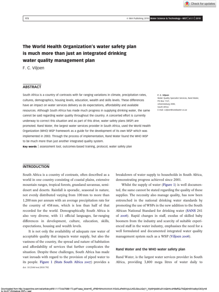 The World Health Organization’s Water Safety Plan | PDF | Iso 9000 ...