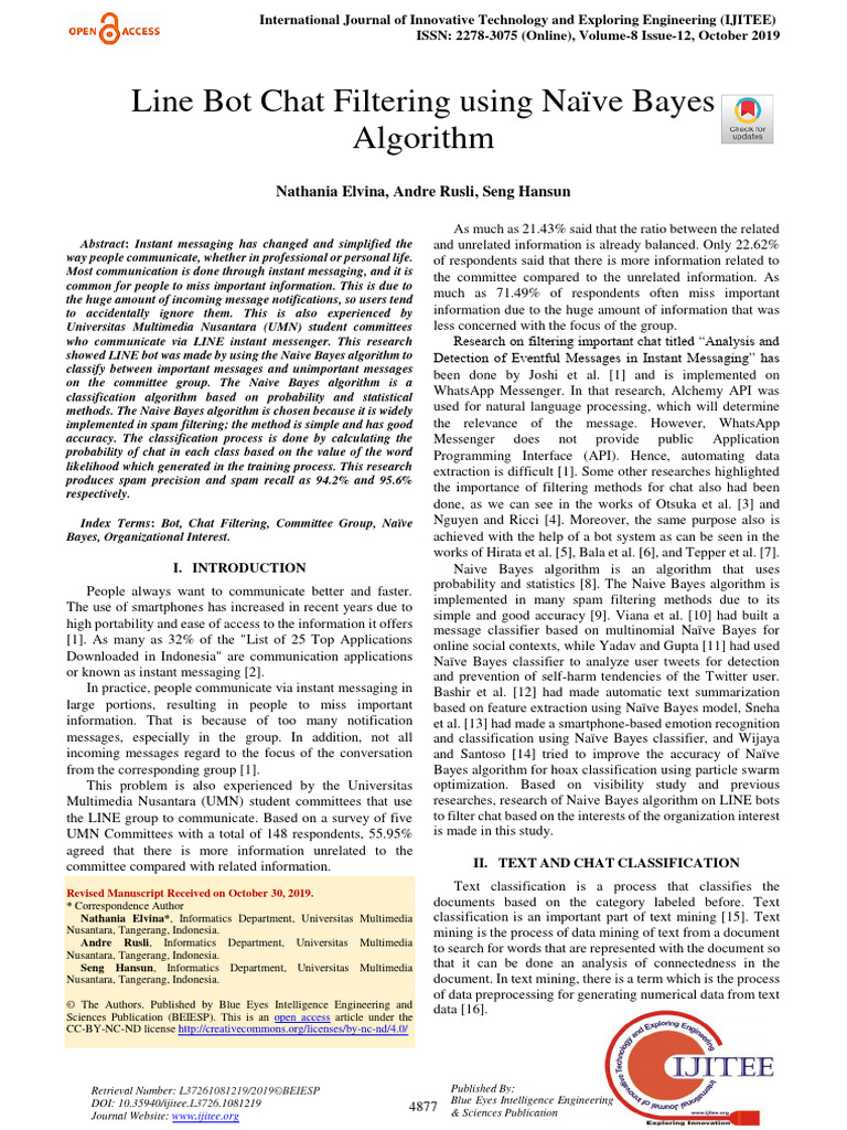 Linebotchatfilteringusingnaivebayesalgorith Pdf Statistical Classification