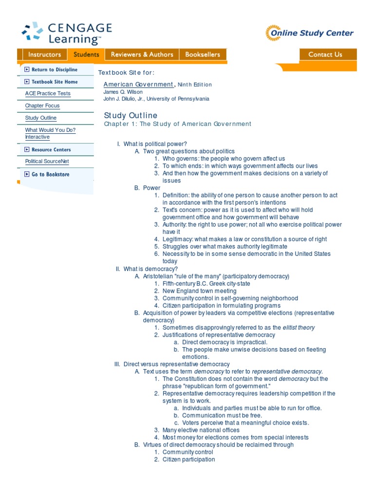 AP Gov Chapter 1 - Study Outline | PDF | Democracy | Political Ideologies