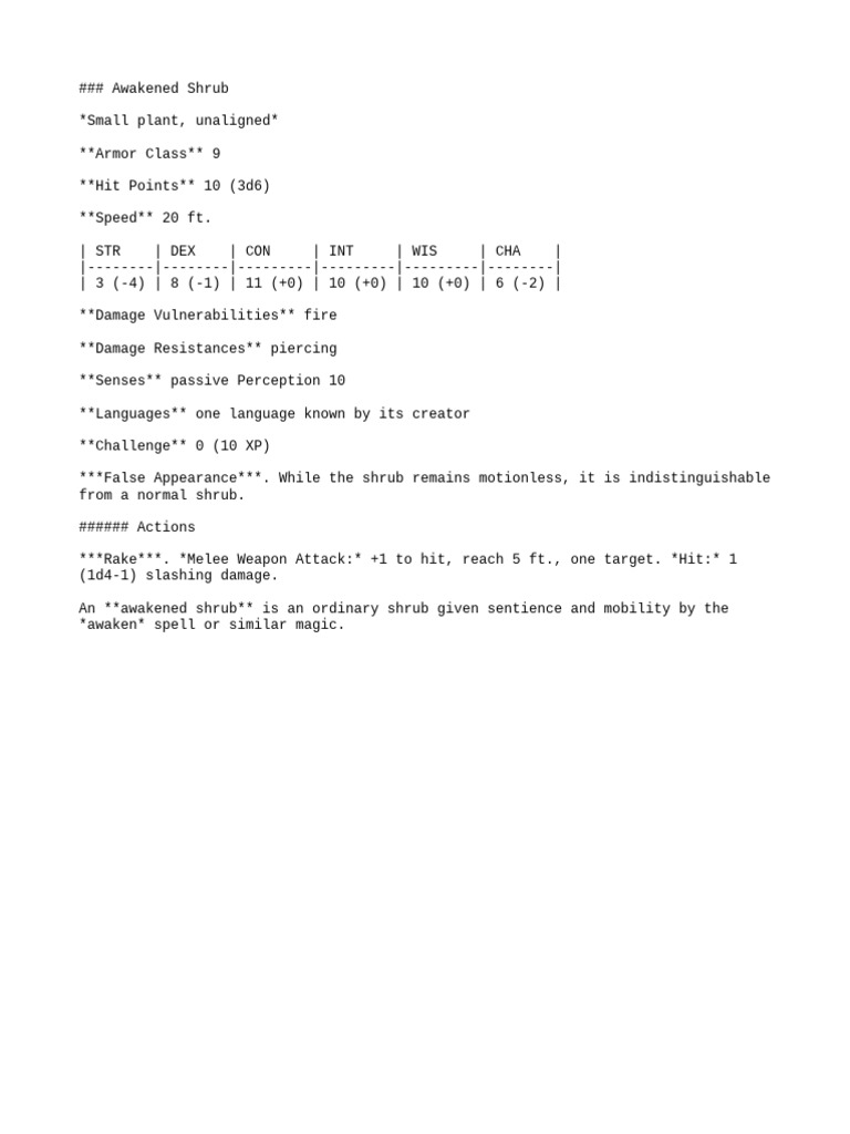 Awakened Shrub (Creature) | PDF | Games & Activities