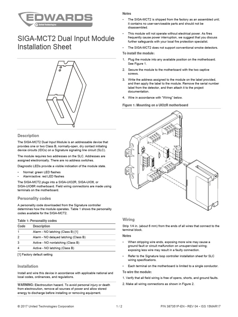 SIGA MCT2 Dual Input Module Installation Sheet PDF | Download Free PDF ...
