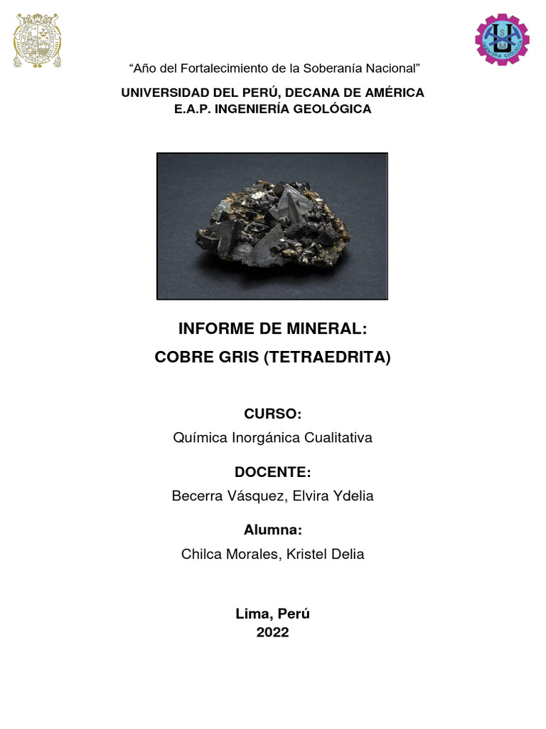 INFORME_TETRAEDRITA | Descargar gratis PDF | Minerales | Cobre