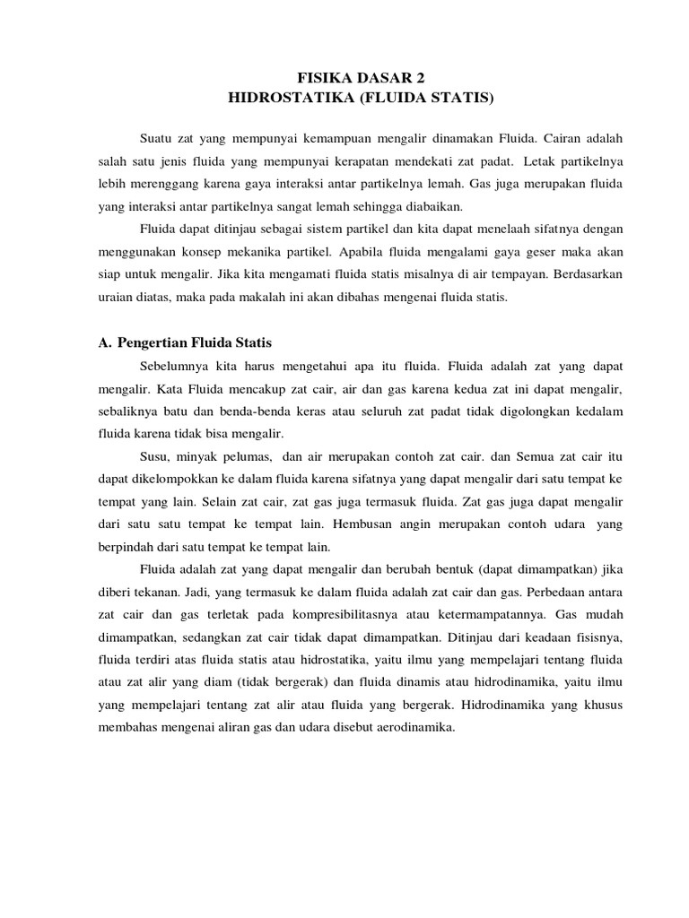 Fisika Dasar 2_Hidrostatika | PDF
