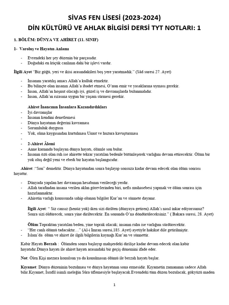 DKAB 2023-2024 TYT NOTLARI | PDF