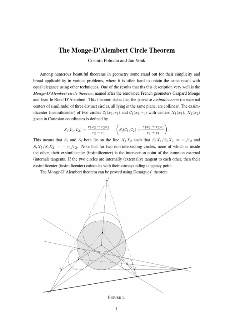 The Monge Dalembert Ircle Theorem | Triangle Geometry | Triangle