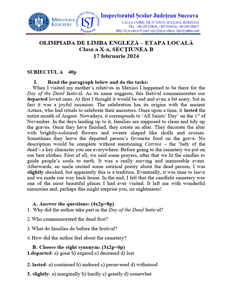 X B Engleza Etapa Locala Subiect MODIFICAT | PDF | Unidentified Flying Object