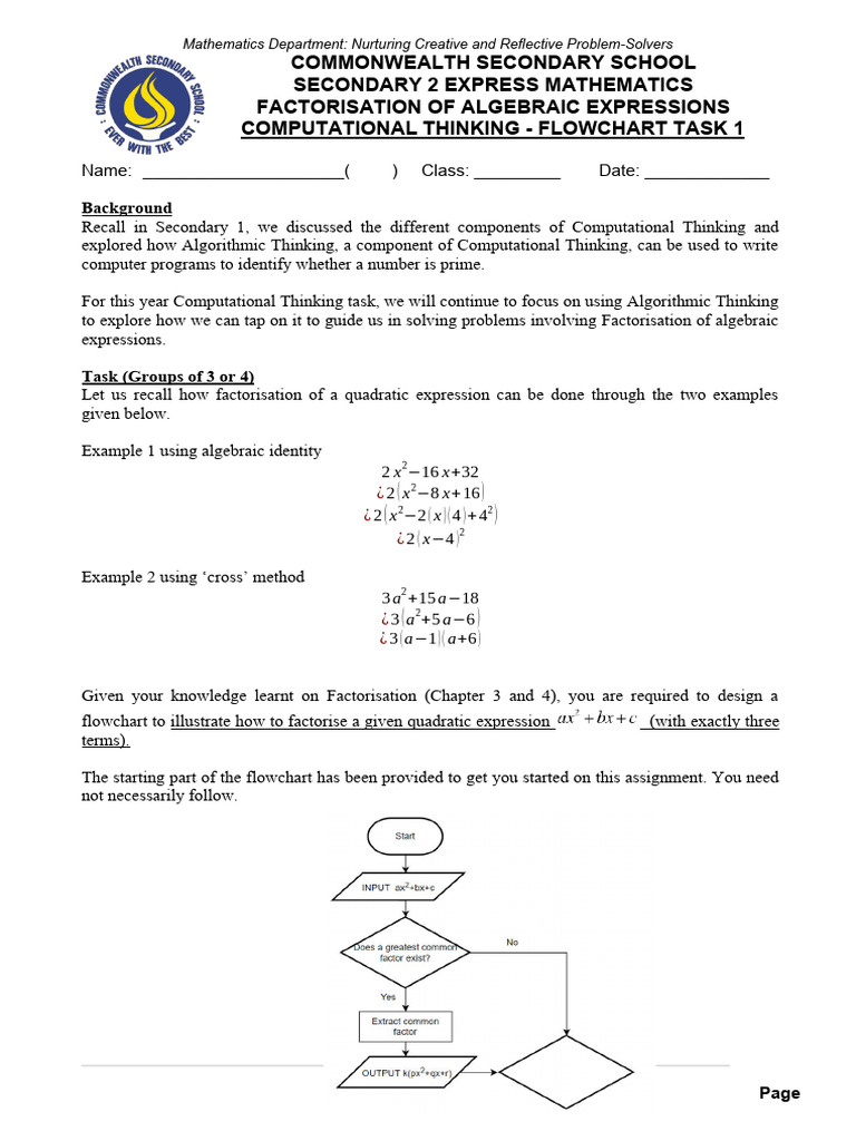 Factorising Quadratics Flowchart Guide | PDF | Algorithms | Factorization