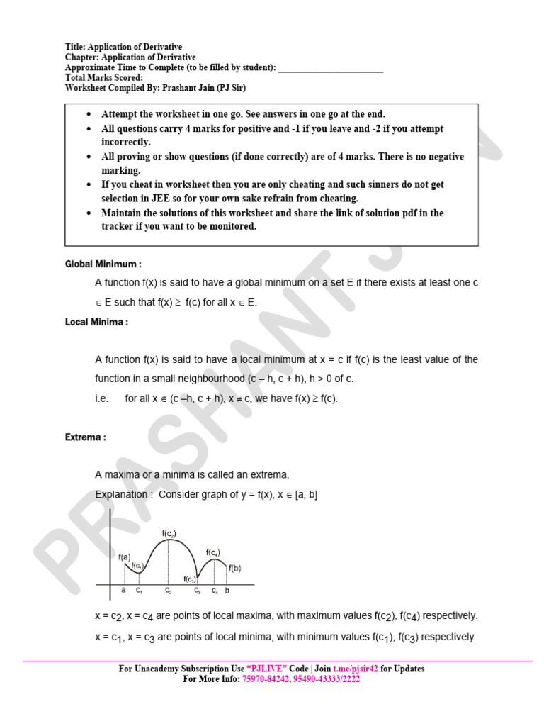 Worksheet - 5 Minima, Extrema, First Derivative Test | PDF | Area ...