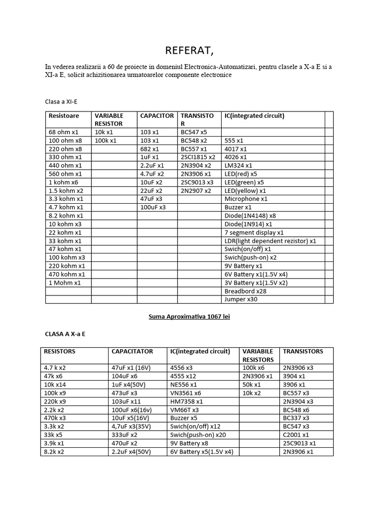 Componente Pentru Proiect | PDF | Electrical Circuits | Electrical Equipment