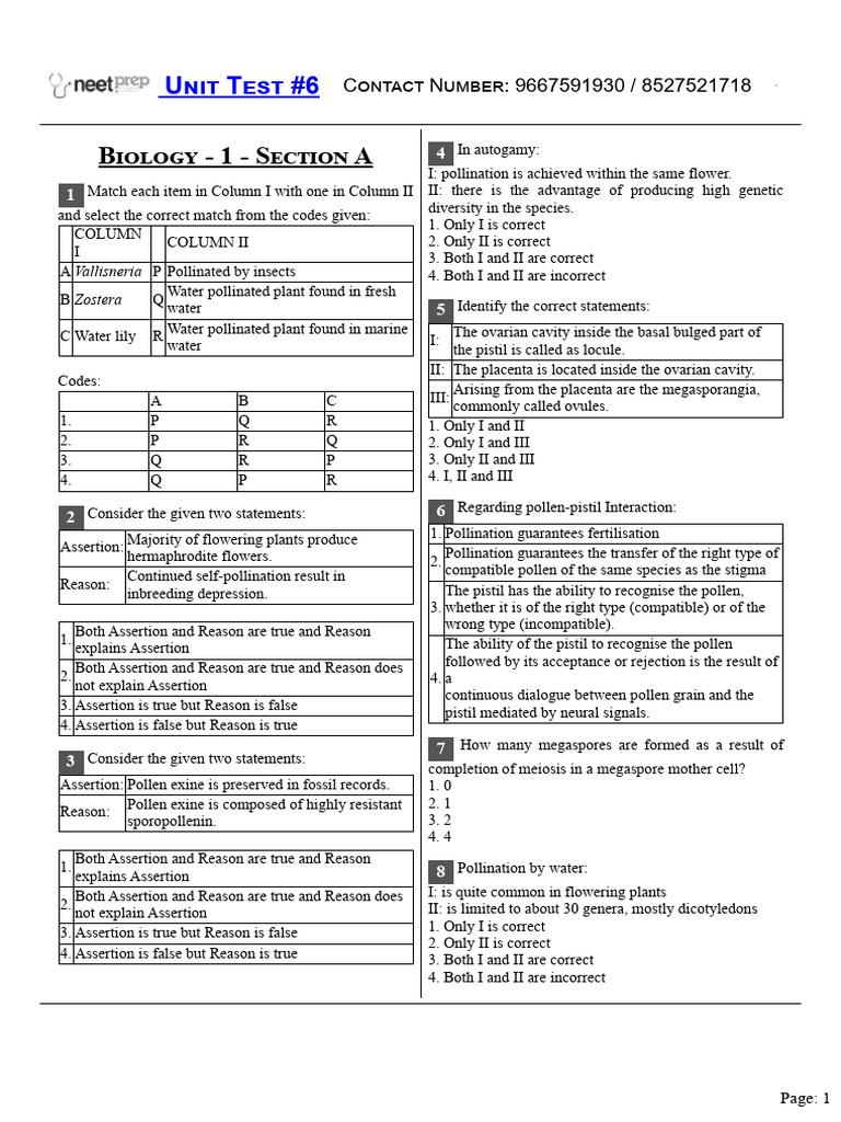 Biology Unit Test: Pollination & Plant Reproduction | PDF | Flowers ...