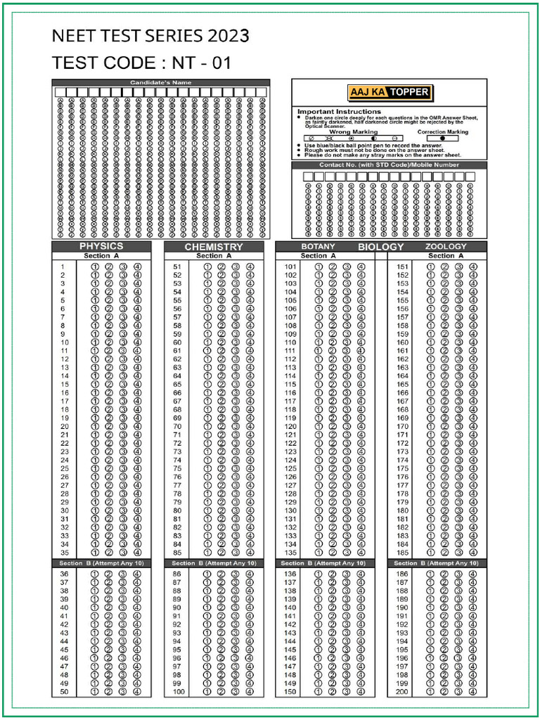 NEET Part Test 01 | PDF