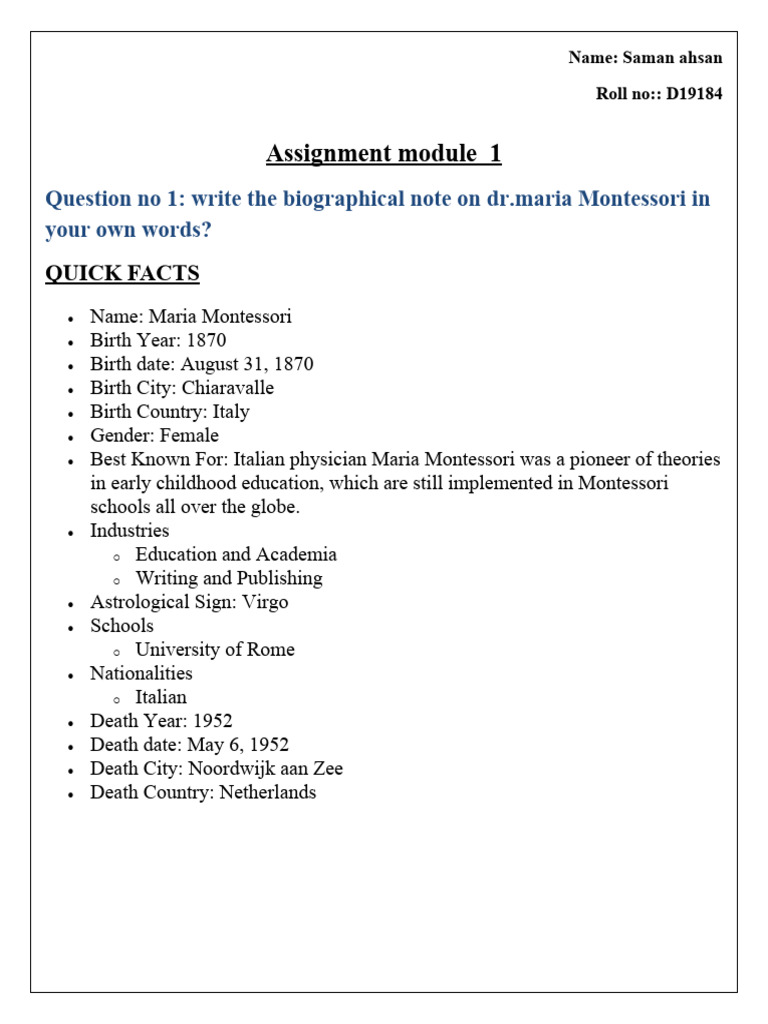 Assignment Module 1 | PDF | Montessori Education | Mentorship Assignment Module 1 | PDF | Montessori Education | Mentorship