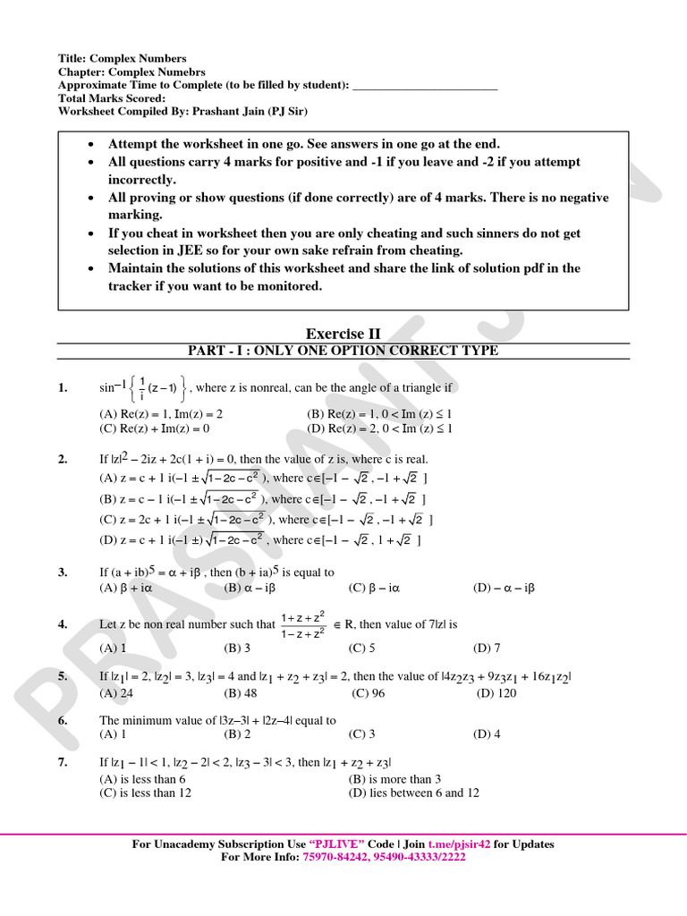 Worksheet - Exercise 2 | PDF | Circle | Complex Number