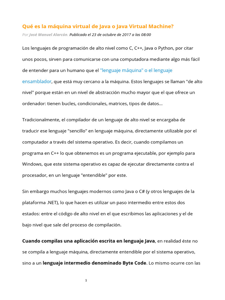 Qué Es La Máquina Virtual de Java o Java Virtual M | PDF | máquina virtual de Java | Java ...