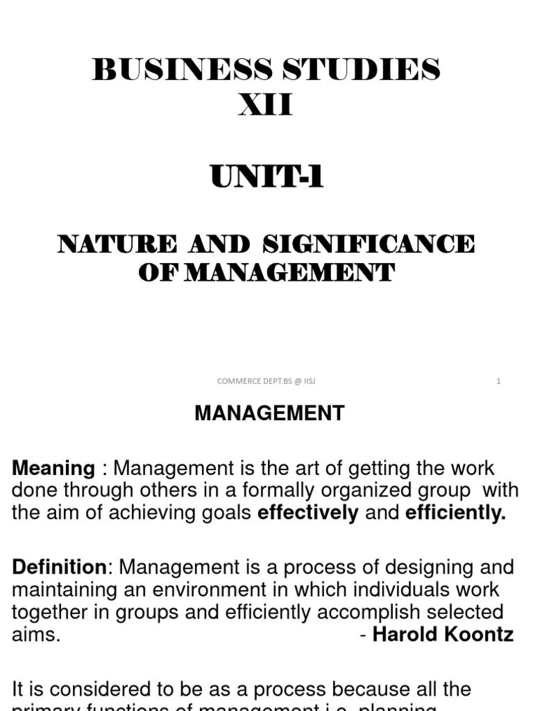UNIT-1 NATURE AND SIGNIFICANCE OF MANAGEMENT | Download Free PDF | Science | Goal