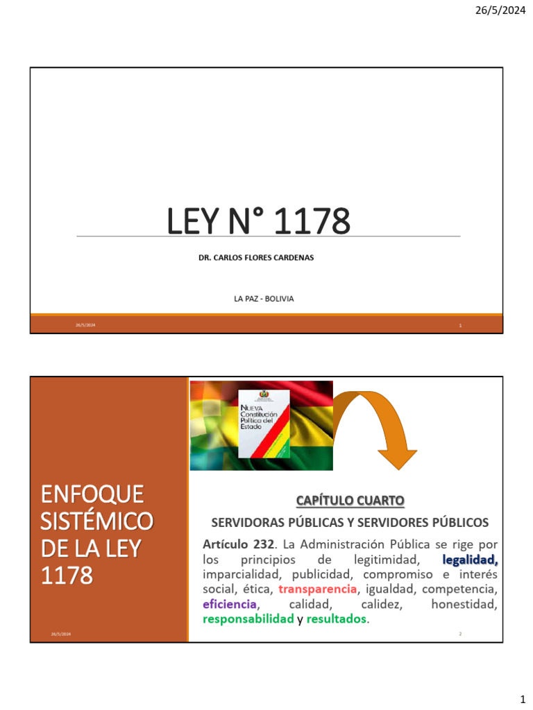 PRESENTACION FINAL DE LA LEY 1178 Genaral | PDF | Administración ...
