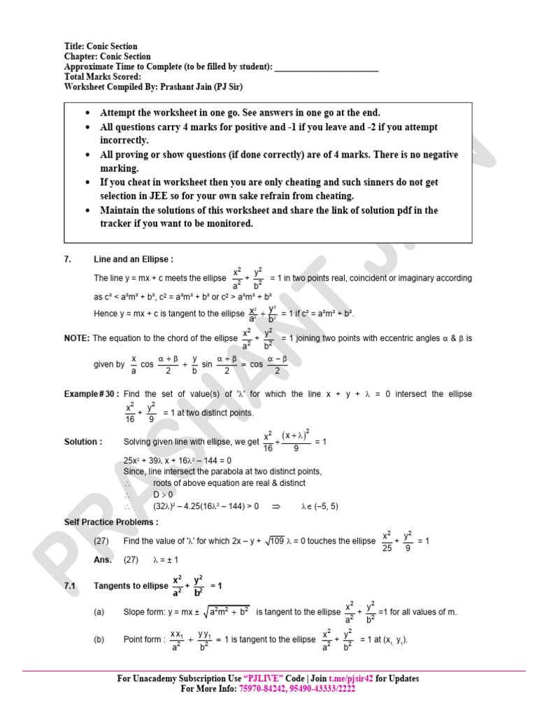 Tangents to Ellipses Worksheet | PDF | Ellipse | Euclidean Plane Geometry