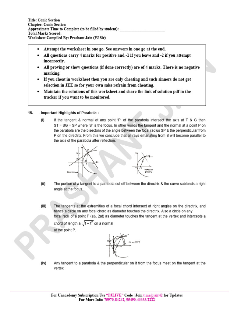 Conic Sections Worksheet and Highlights | PDF | Perpendicular | Ellipse