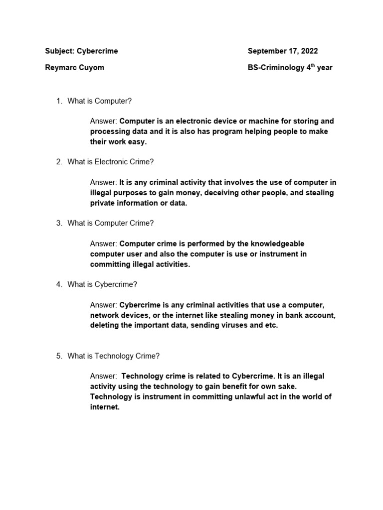 Reynmarc Cuyom. Cybercmrie | PDF | Cybercrime | Security