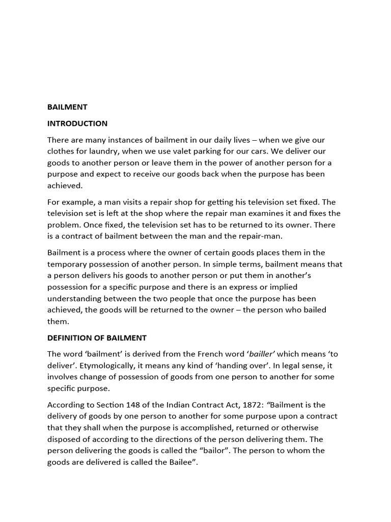 Understanding Bailment: Definition & Features | PDF | Indemnity ...