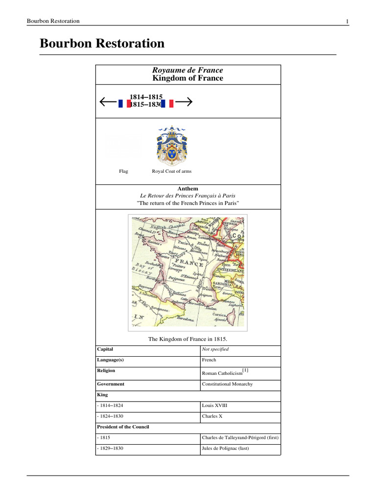 Bourbon Restoration Pdf French Monarchy