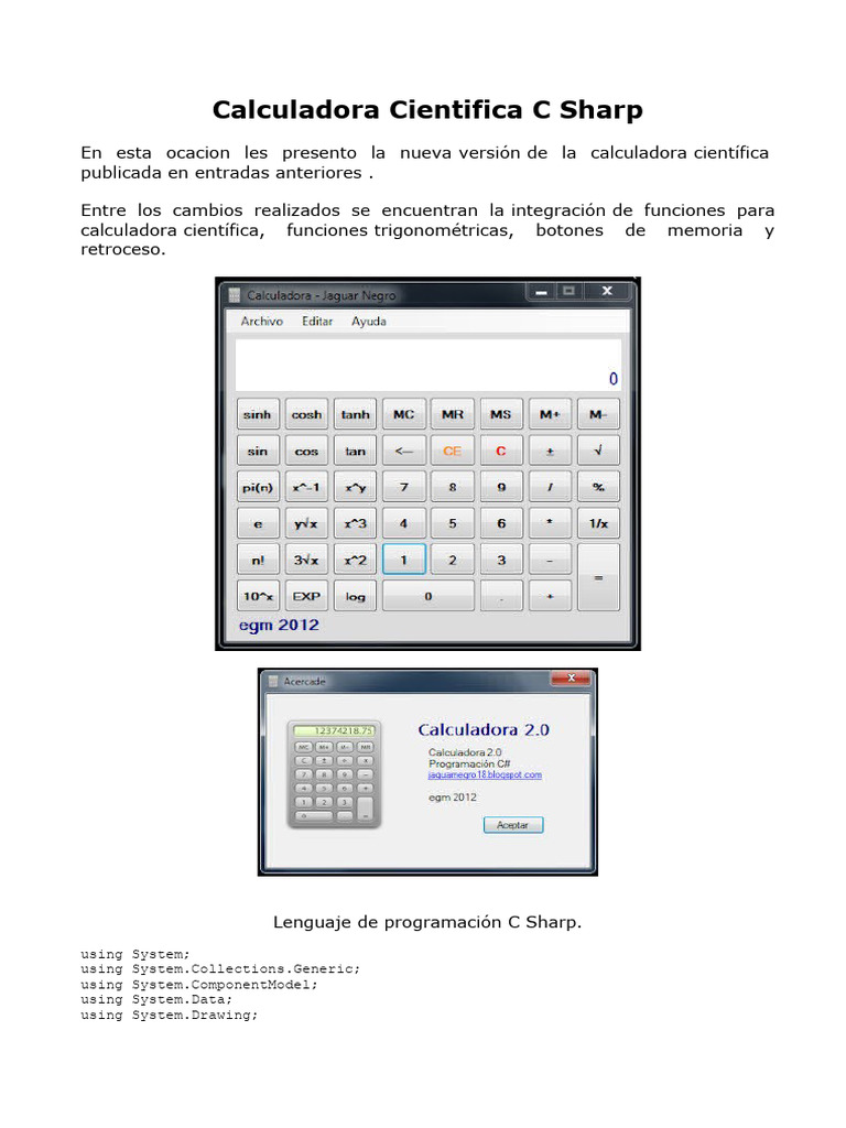 Calculadora Cientifica C Sharp | PDF | C Sharp (lenguaje de programación) | Ingeniería de software