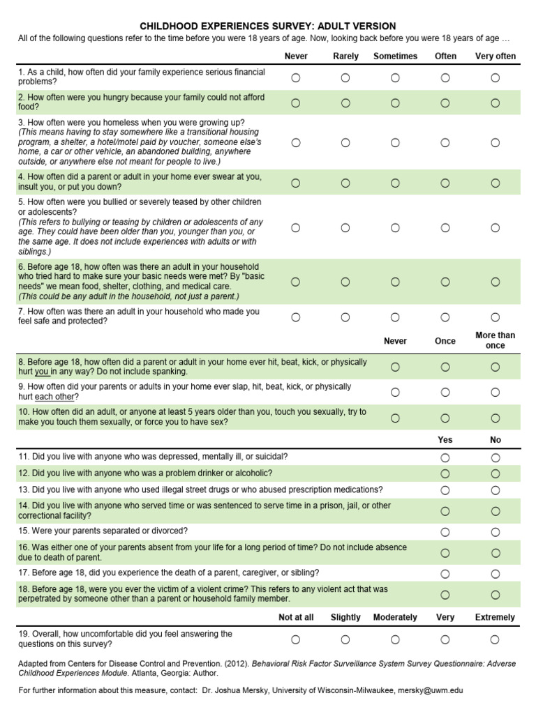 Childhood Experiences Survey Adult Version | PDF | Prison | Alcoholism