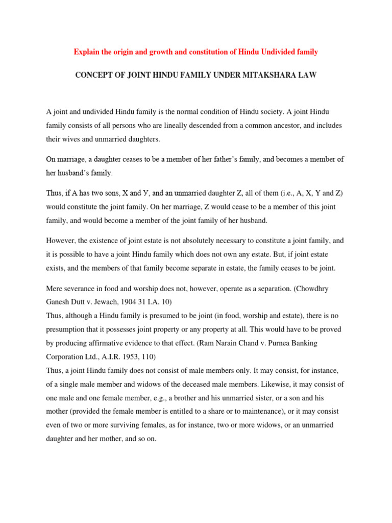 Hindu Joint Family and Coparcenary Explained | PDF | Burden Of Proof ...