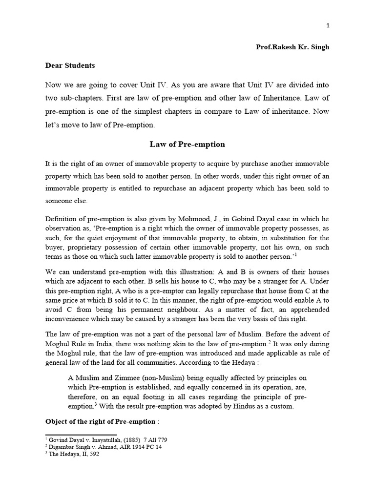 Pre Emption | PDF | Property | Sharia